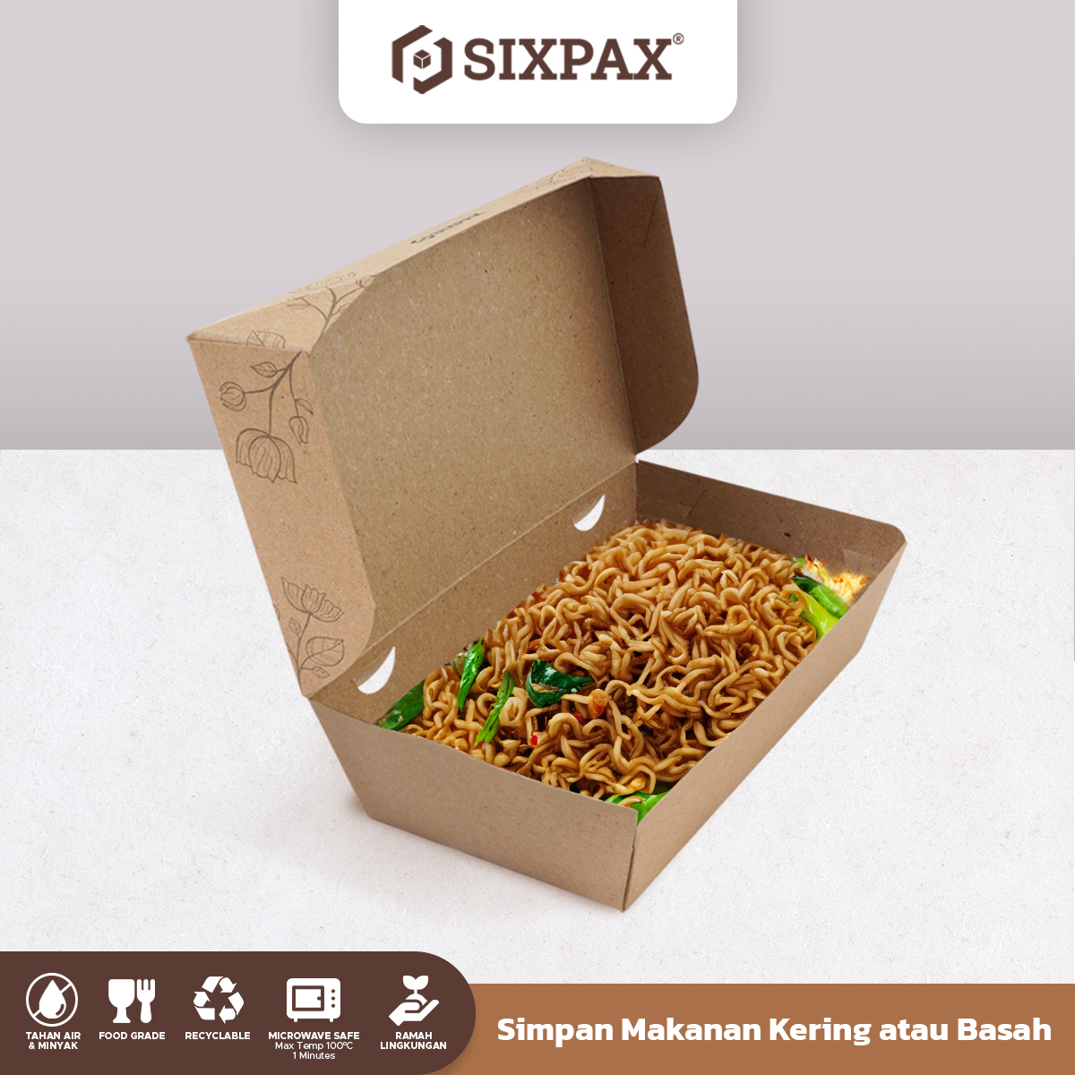 Lunch Box Kraft Motif Floral Size M (Forming) - KemasanFnB